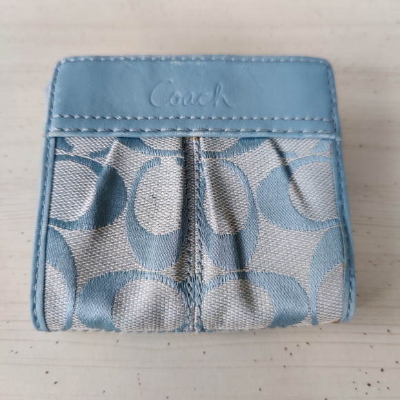Coach | Bags | Coach Mini Wallet Light Blue C Logo Classic Canvas ...